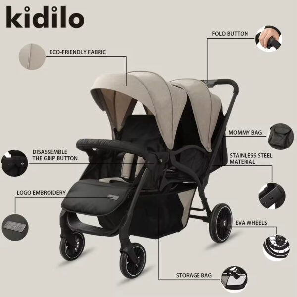 Kidilo LB200 Twins Stroller | MiniMore